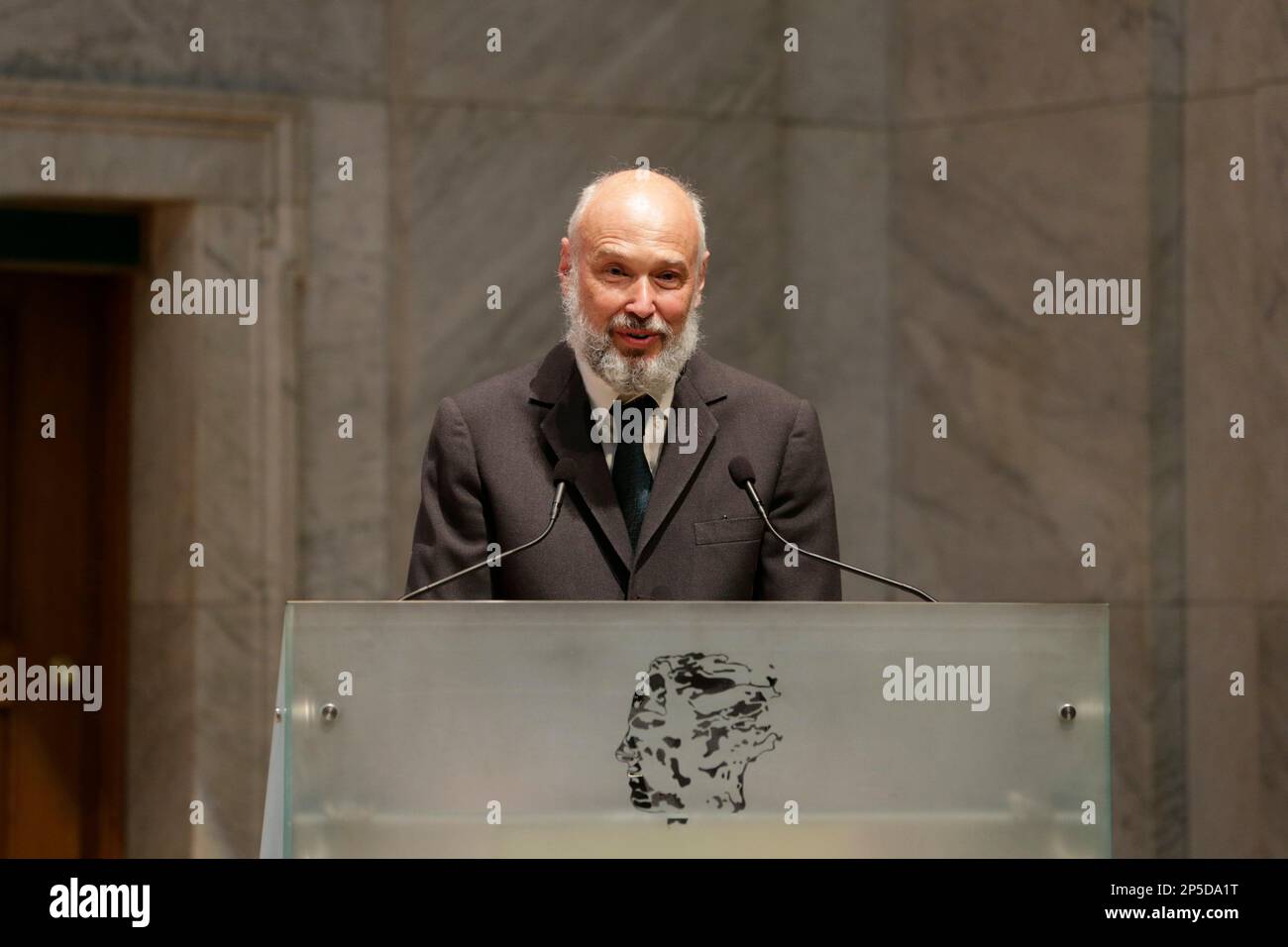 Abel Prize laureate, Belgian mathematician Pierre Deligne speaks during ...