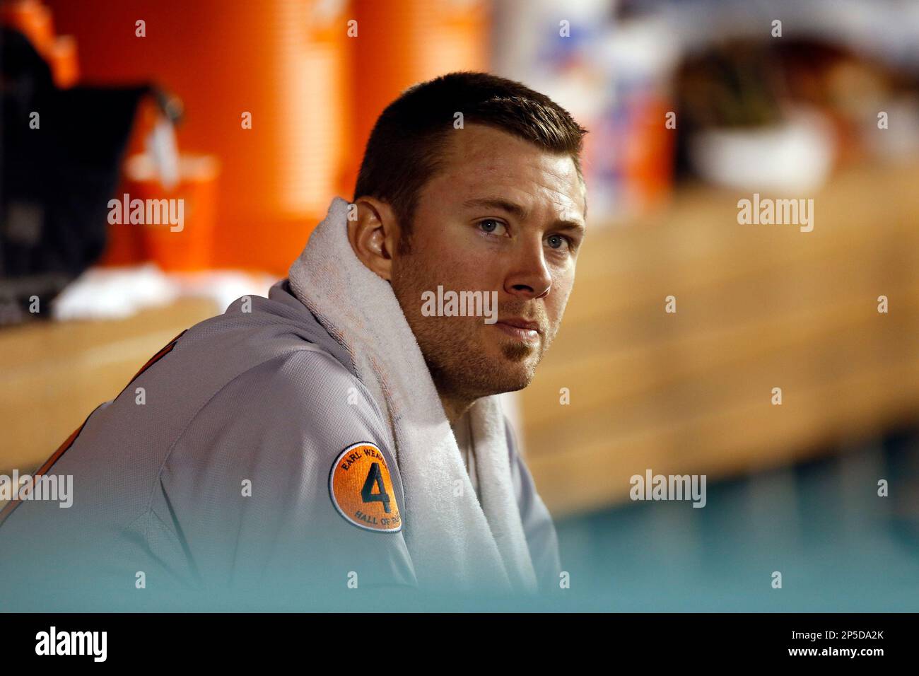 Chris Tillman #30 of the Baltimore Oriolesin waits the dugout to pitch ...