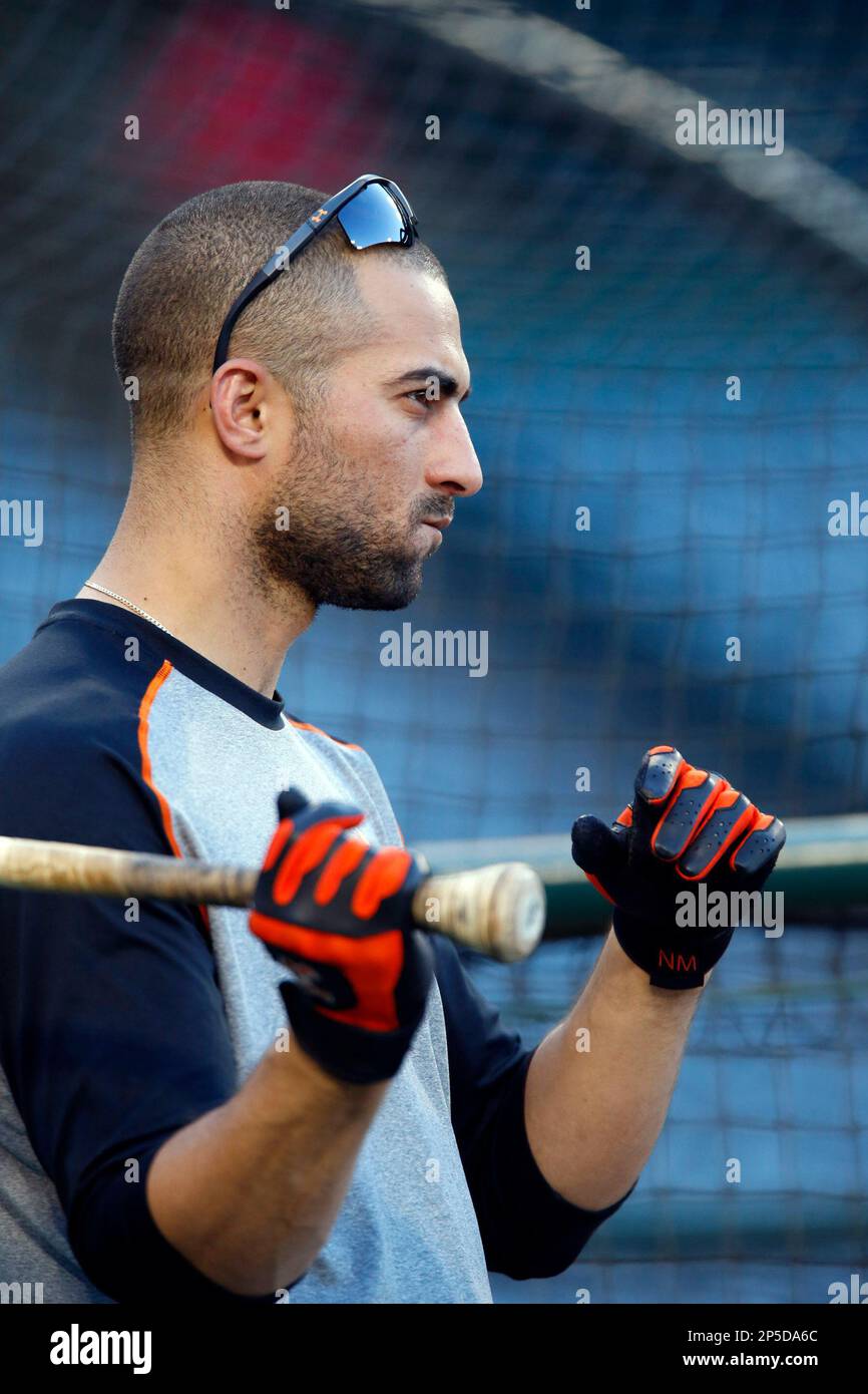 Nick Markakis #21 of the Baltimore Orioles before a game against the ...