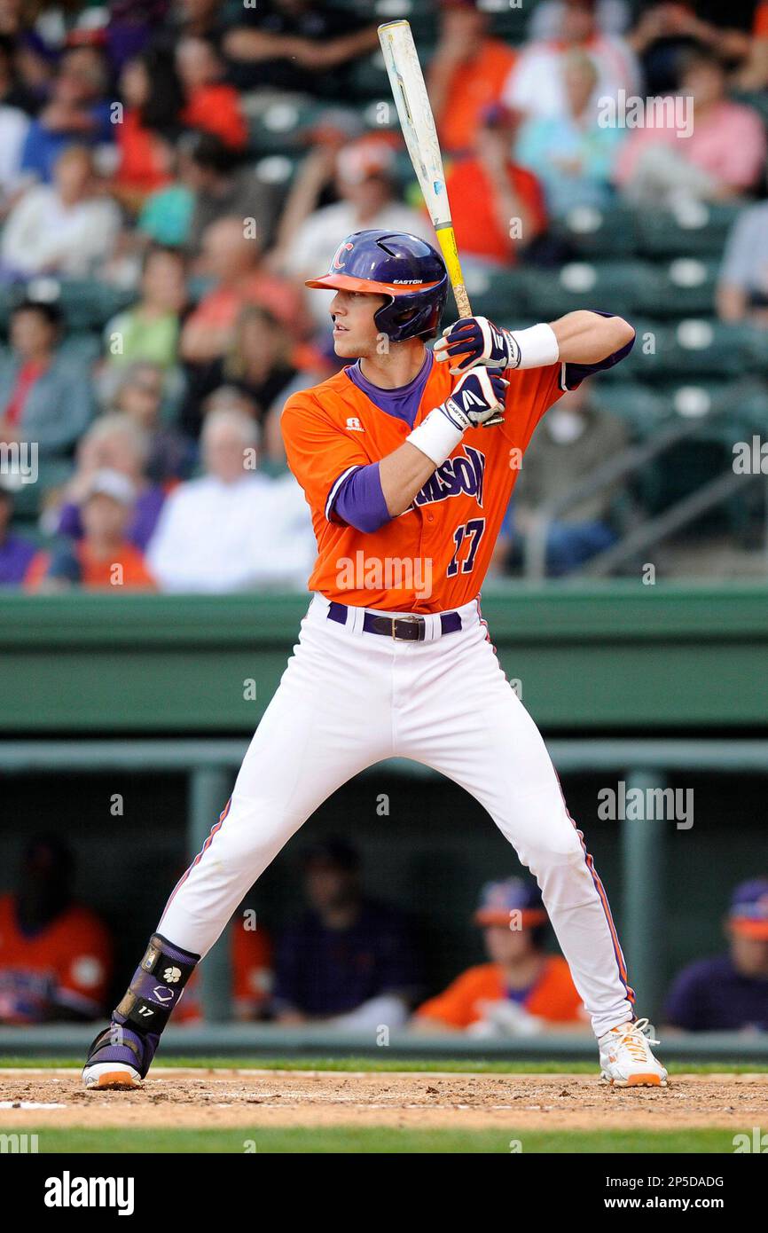 Infielder Steve Wilkerson (17) of the Clemson Tigers bats in a game ...