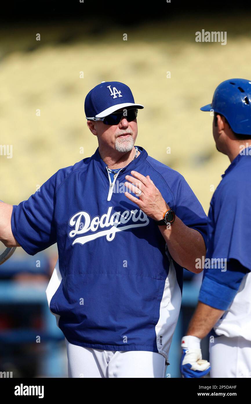 Los Angeles Dodgers batting coach Mark McGwire #12 before a game ...