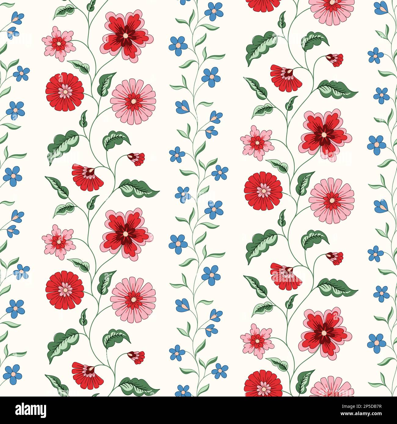 Indian Chintz Jacobean Flowers Vector Seamless Pattern Stock Vector ...