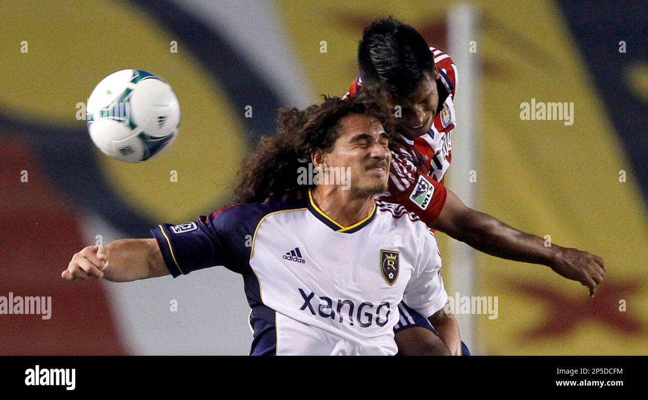Real Salt Lake forward Devon Sandoval, left, bangs head with Chivas USA ...