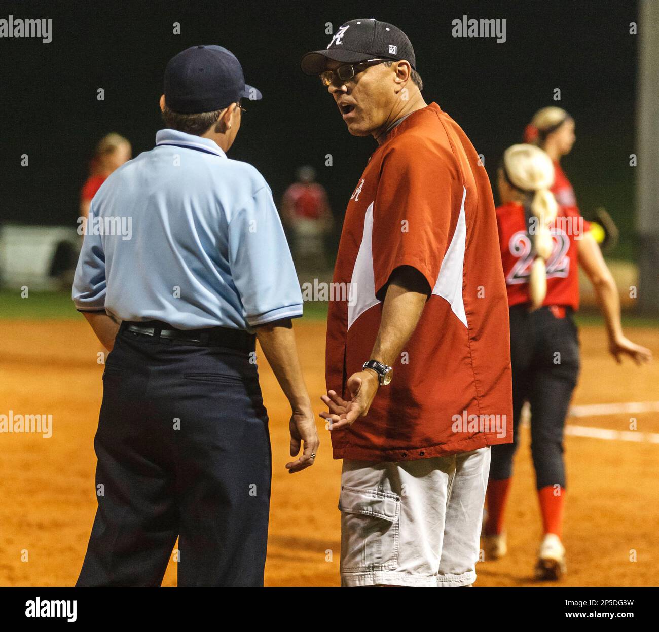 Alabama coach Patrick Murphy arguers an infield-fly call during Alabama ...
