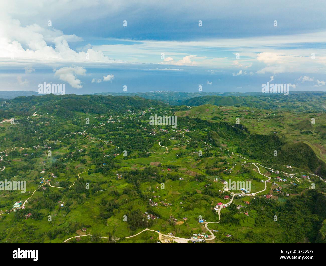 Top view of mountains and hills in the fog. Osmena Peak. Mountain ...