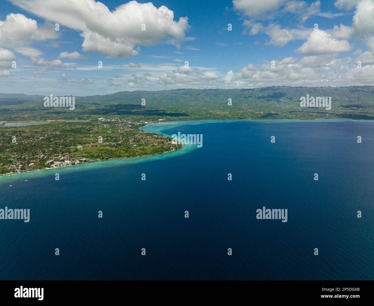 Cebu island with mountains view from the sea. Seascape in the tropics ...