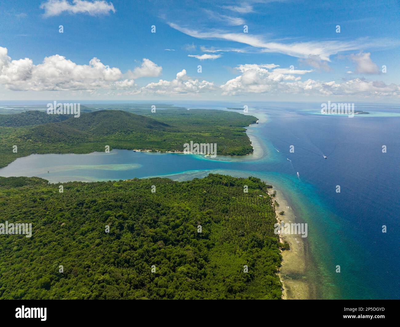 Balabac island with tropical forest and blue sea. Palawan. Philippines ...