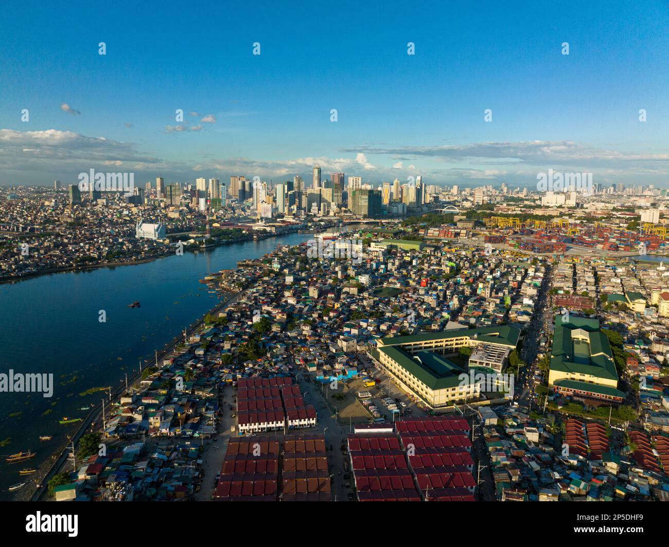 Top view of panorama of the city of Manila with skyscrapers and the ...