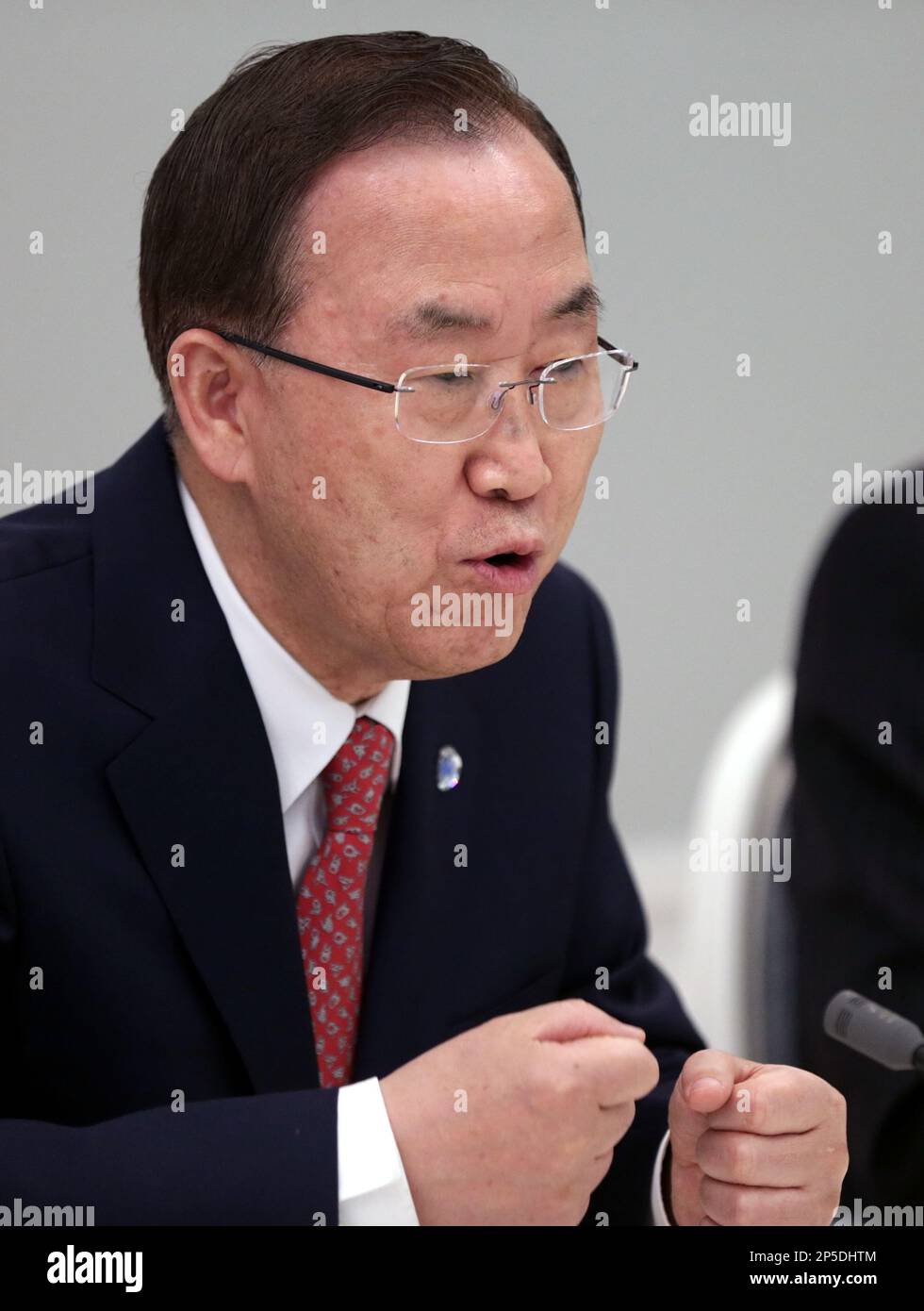 U.N. Secretary-General Ban Ki-moon gestures during his meeting with ...