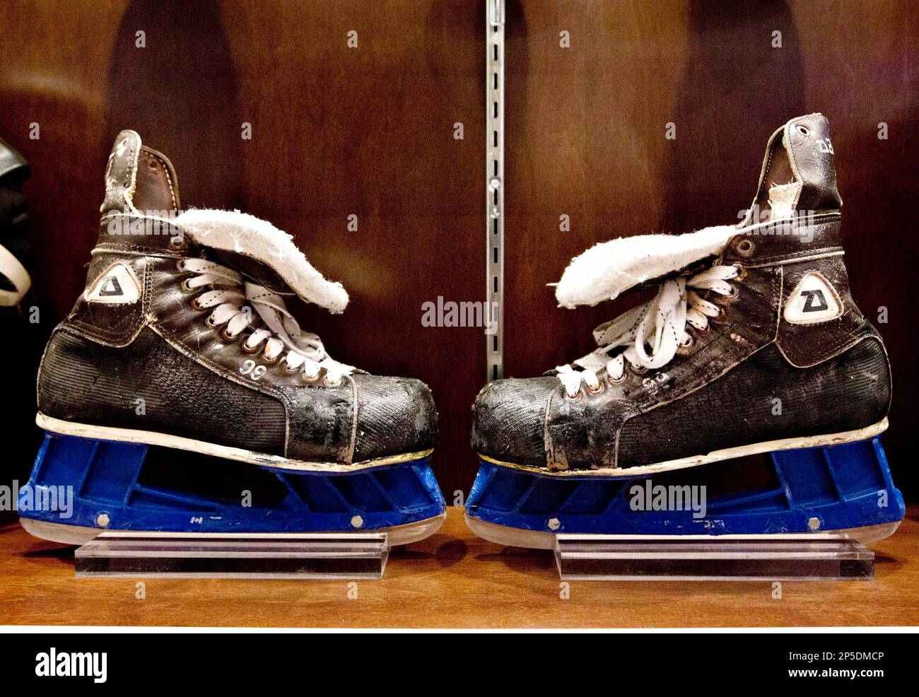 In this April 16, 2013 photo, Wayne Gretzky game worn skate owned by ...