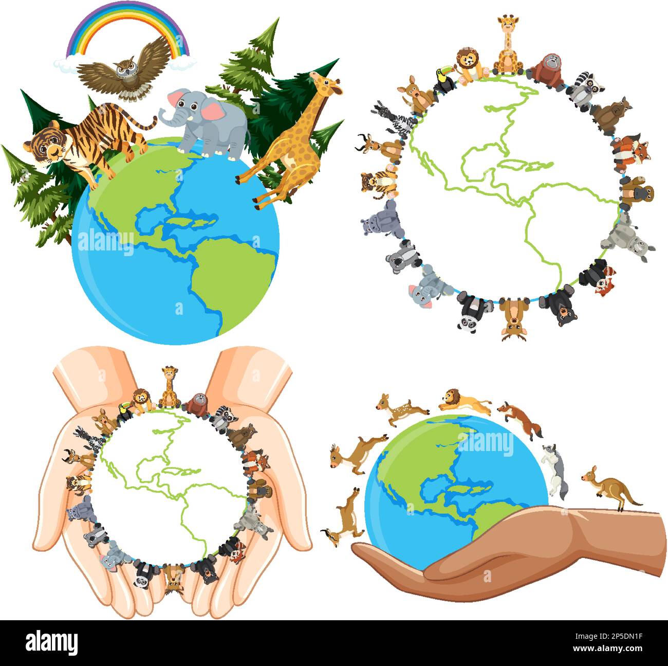 Save the world and animal cartoon logo illustration Stock Vector Image ...