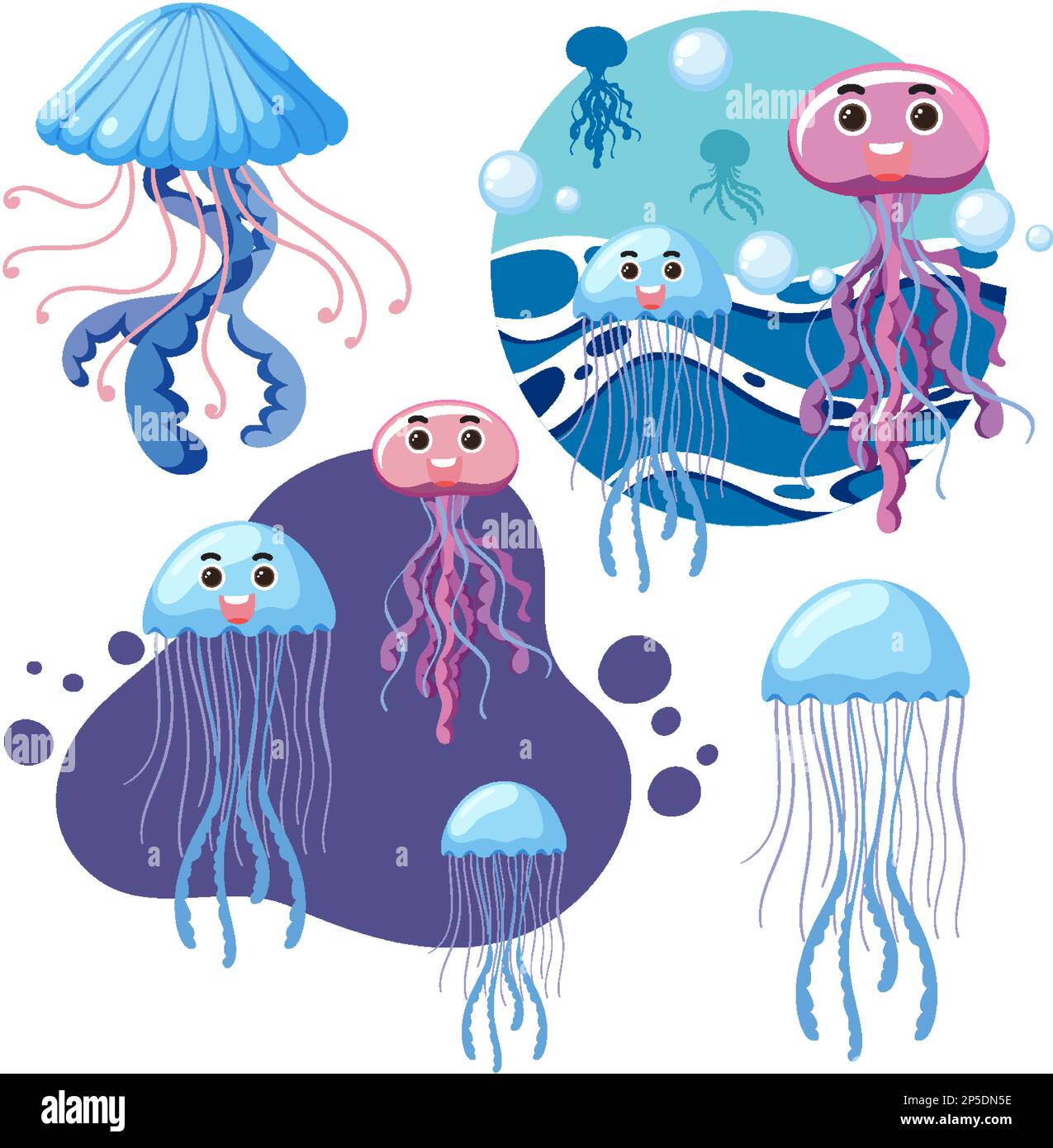 Set of jellyfish cartoon character illustration Stock Vector Image ...