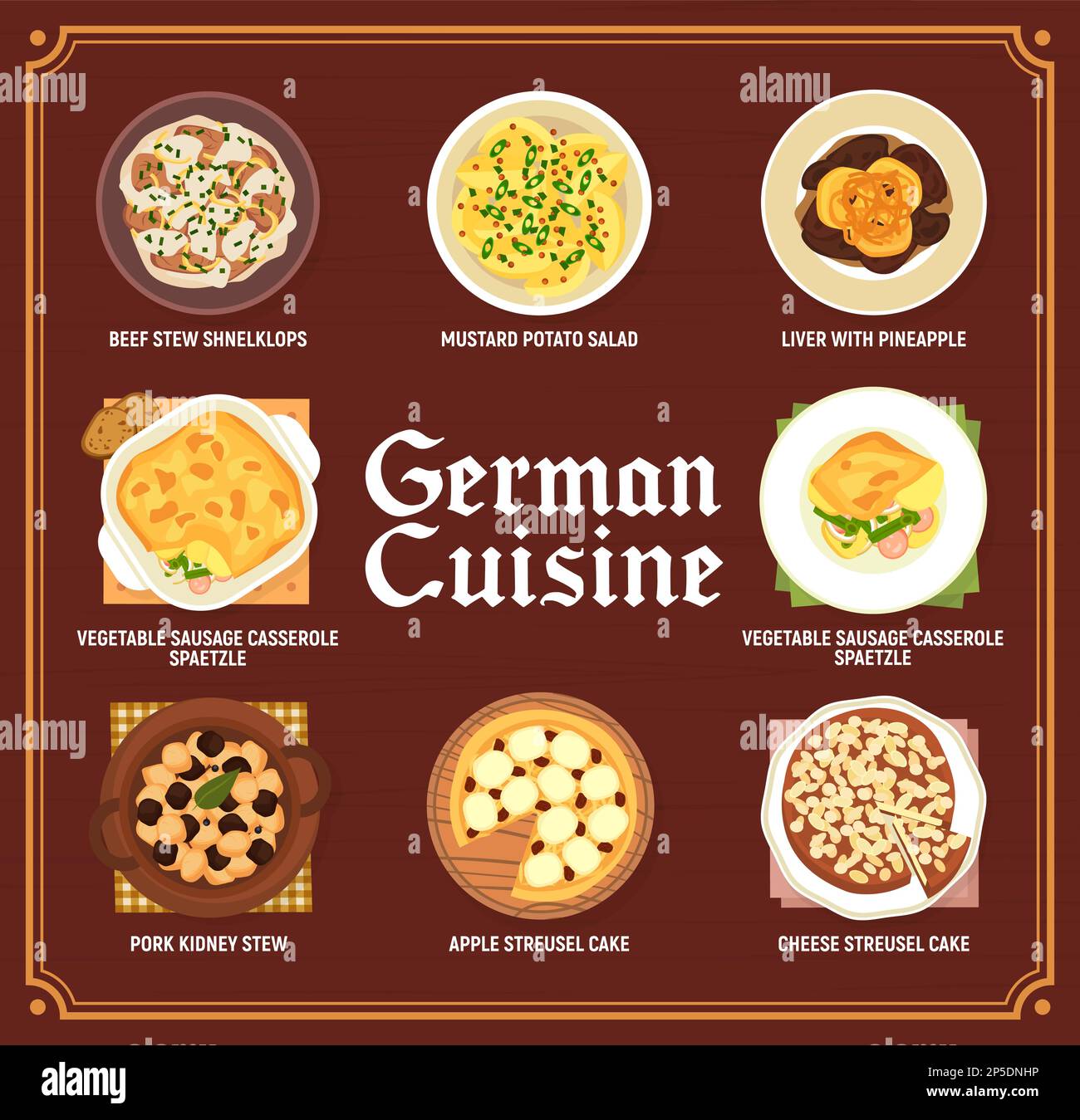 German Cuisine Menu Germany Food Dishes And Meals Vector Restaurant Lunch And Dinner German