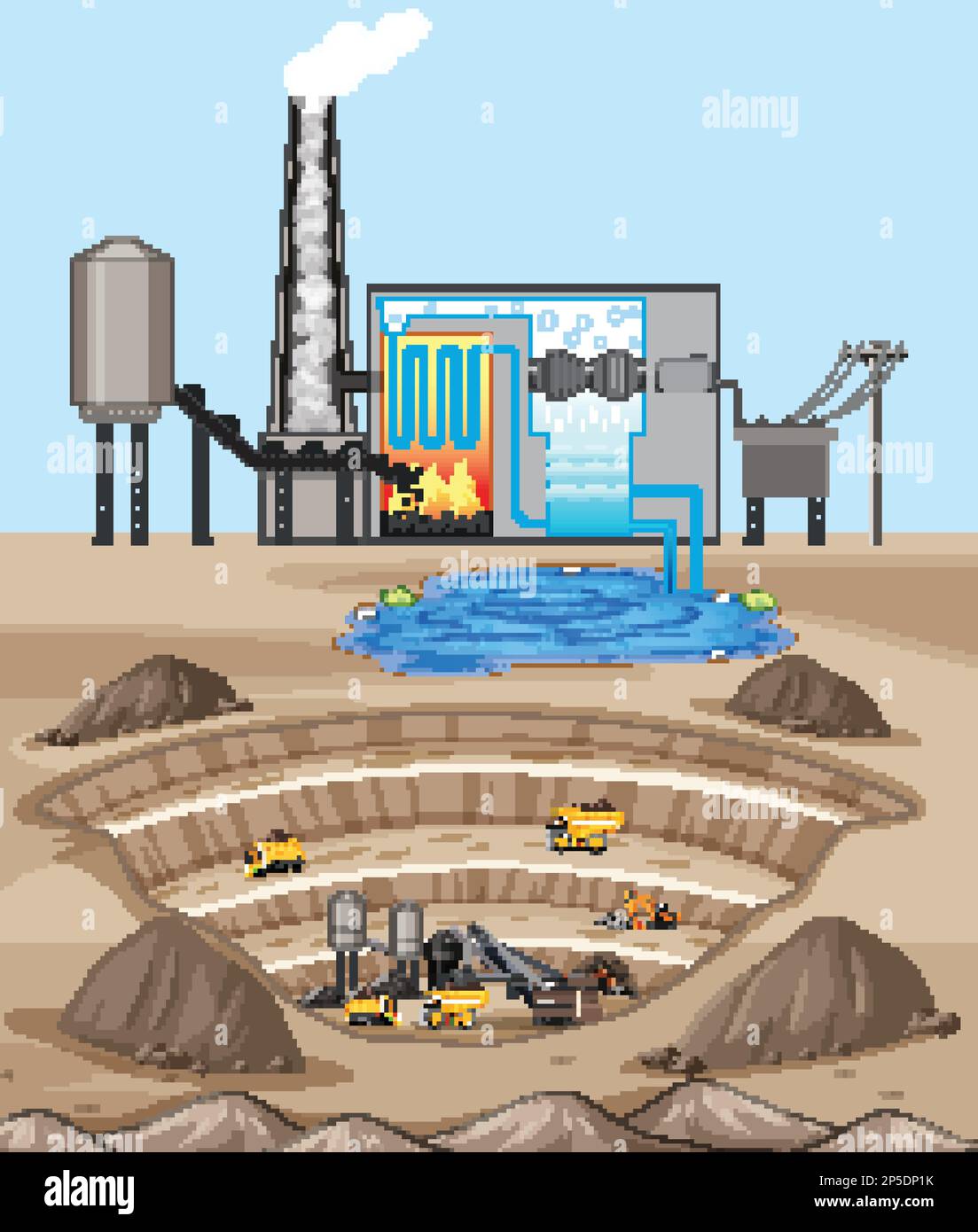 Inside of factory with fuel and water energy illustration Stock Vector ...