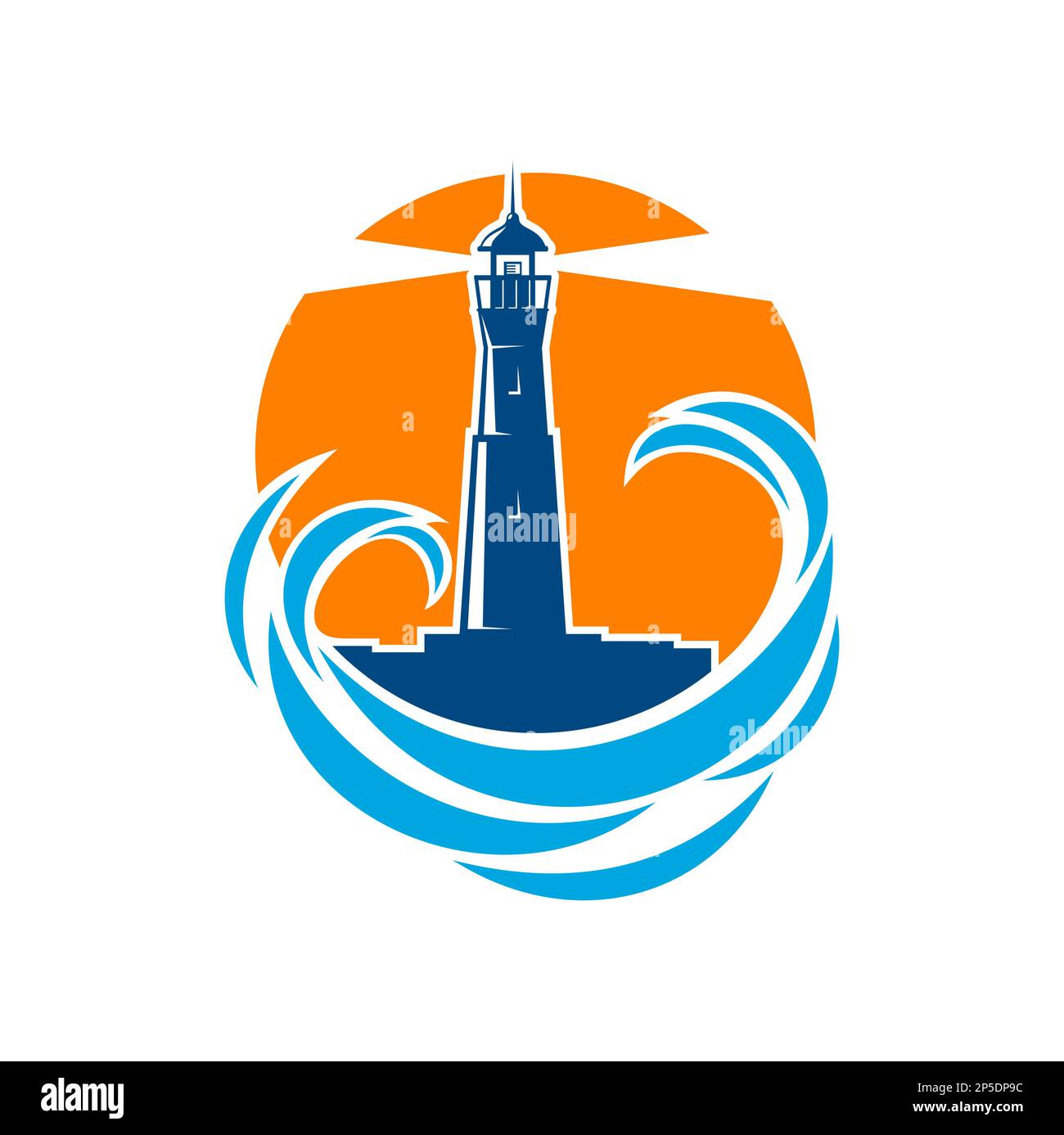 Lighthouse or beacon with sea and ocean waves. Vector tower of light ...