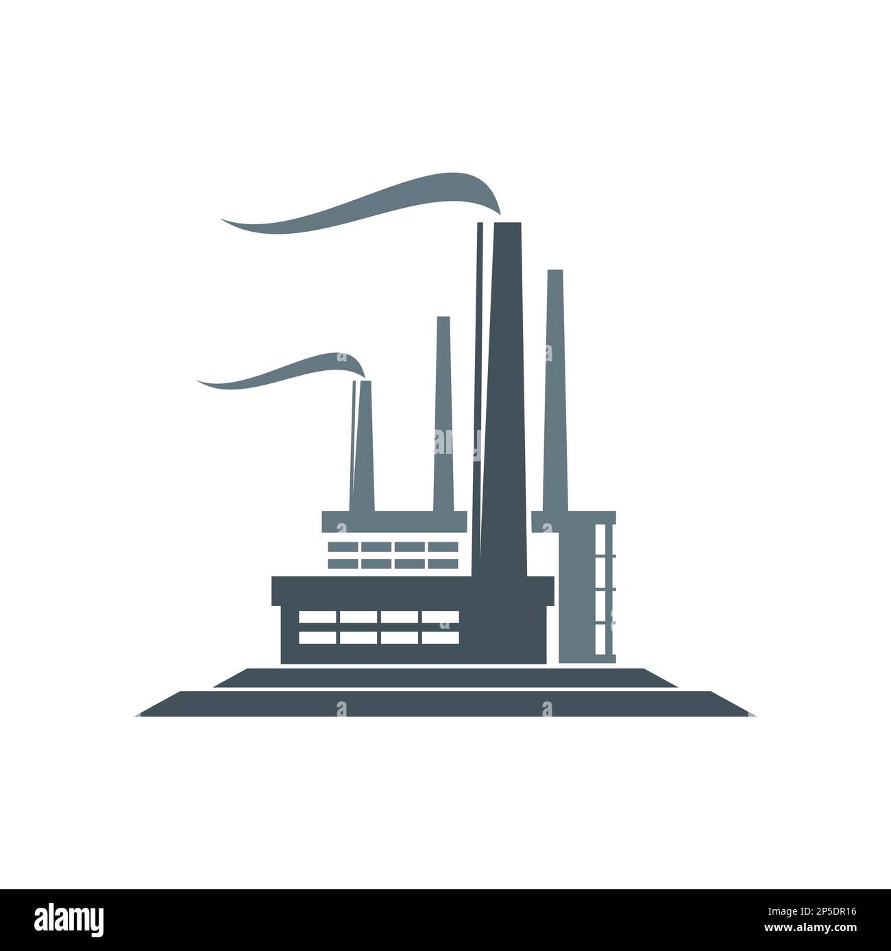 Factory or industrial plant icon of vector building with chimneys and ...