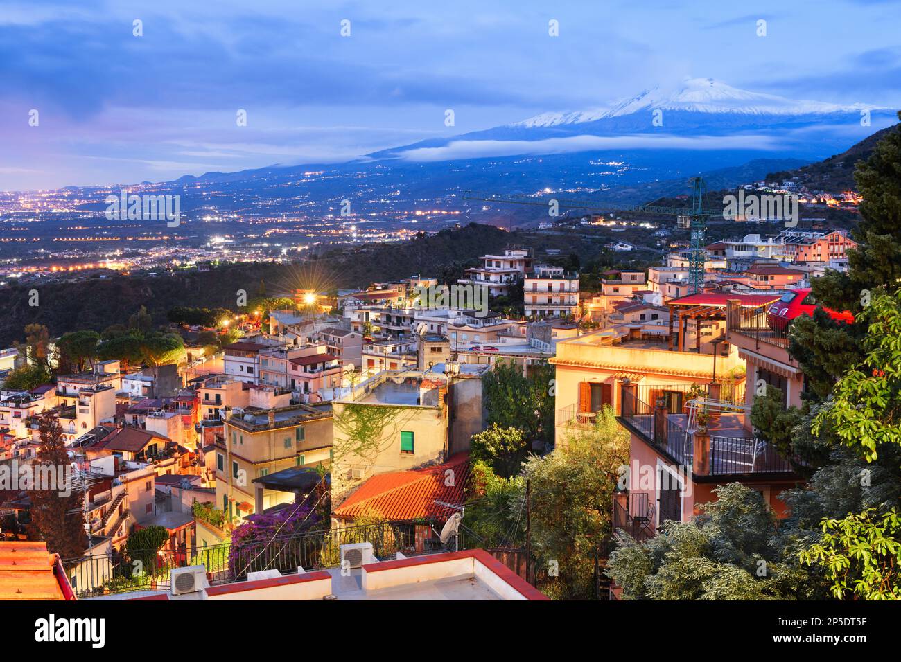 Taormina, Sicily, Italy historic town at dusk Stock Photo - Alamy