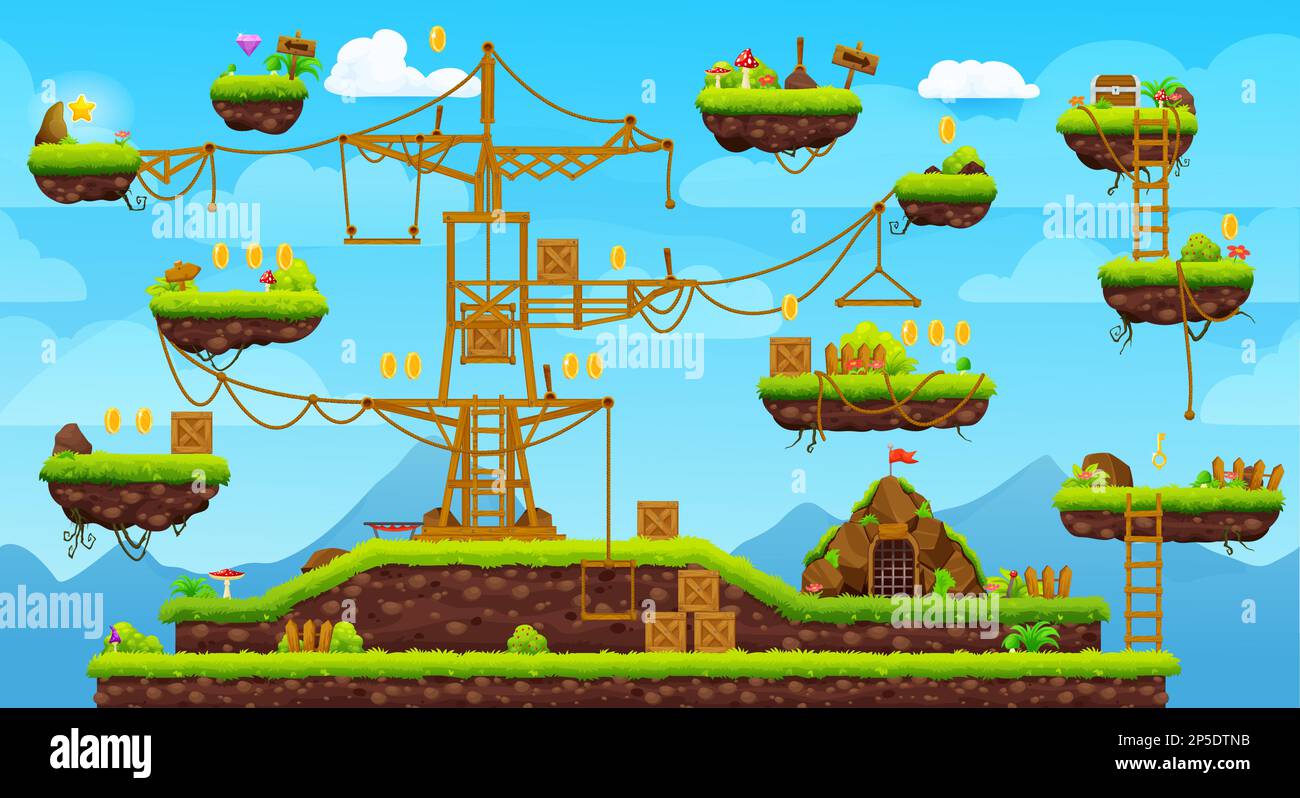 2d Arcade Game Level Map Interface Platform Stairs Coin Bonus And