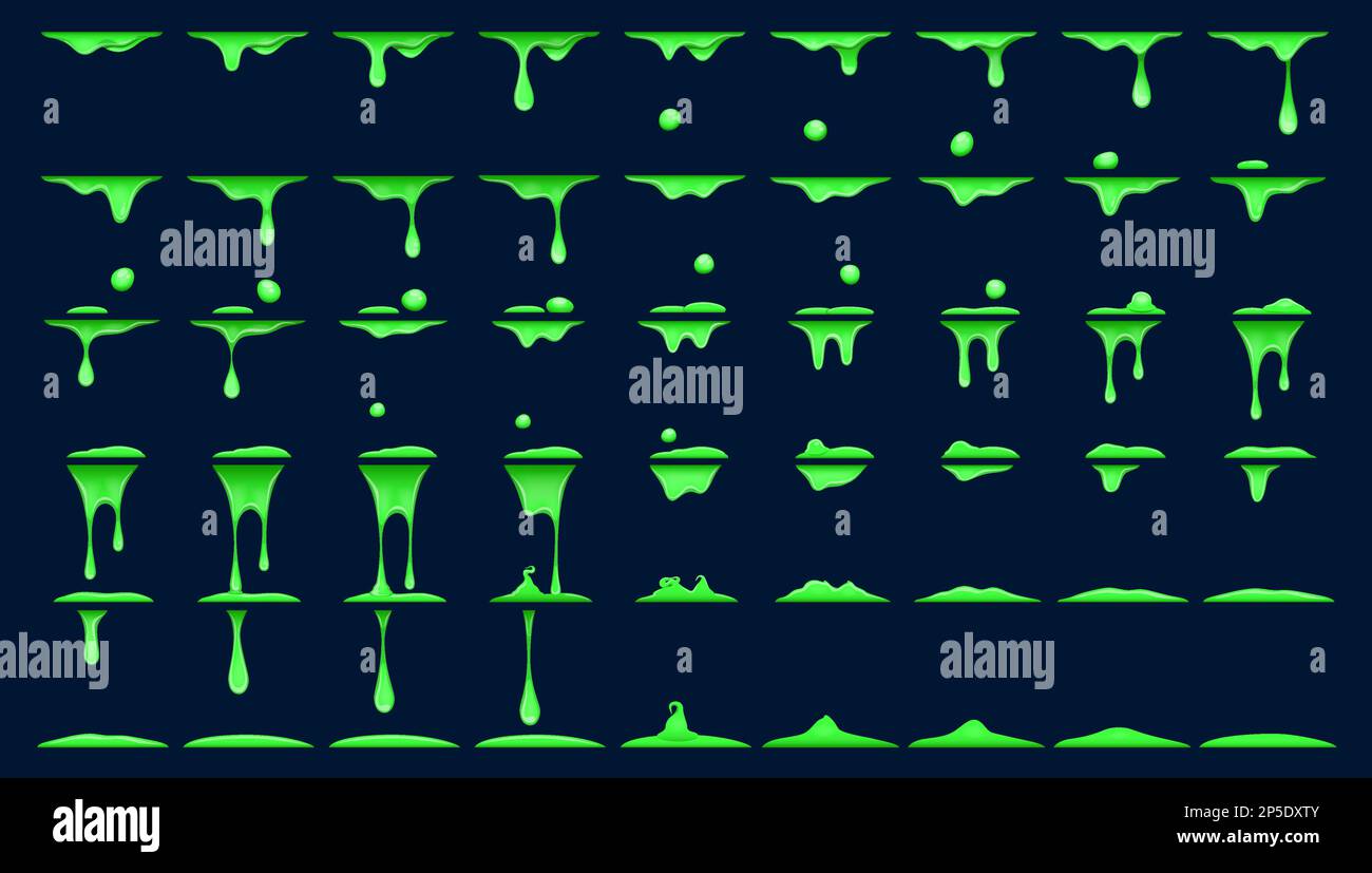 Green slime animation. Animated sprite sheets with vector dripping ...