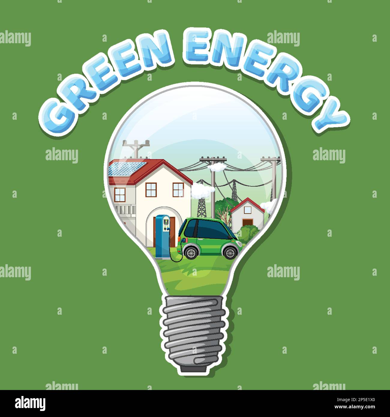 Green energy text with lightbulb banner template illustration Stock ...
