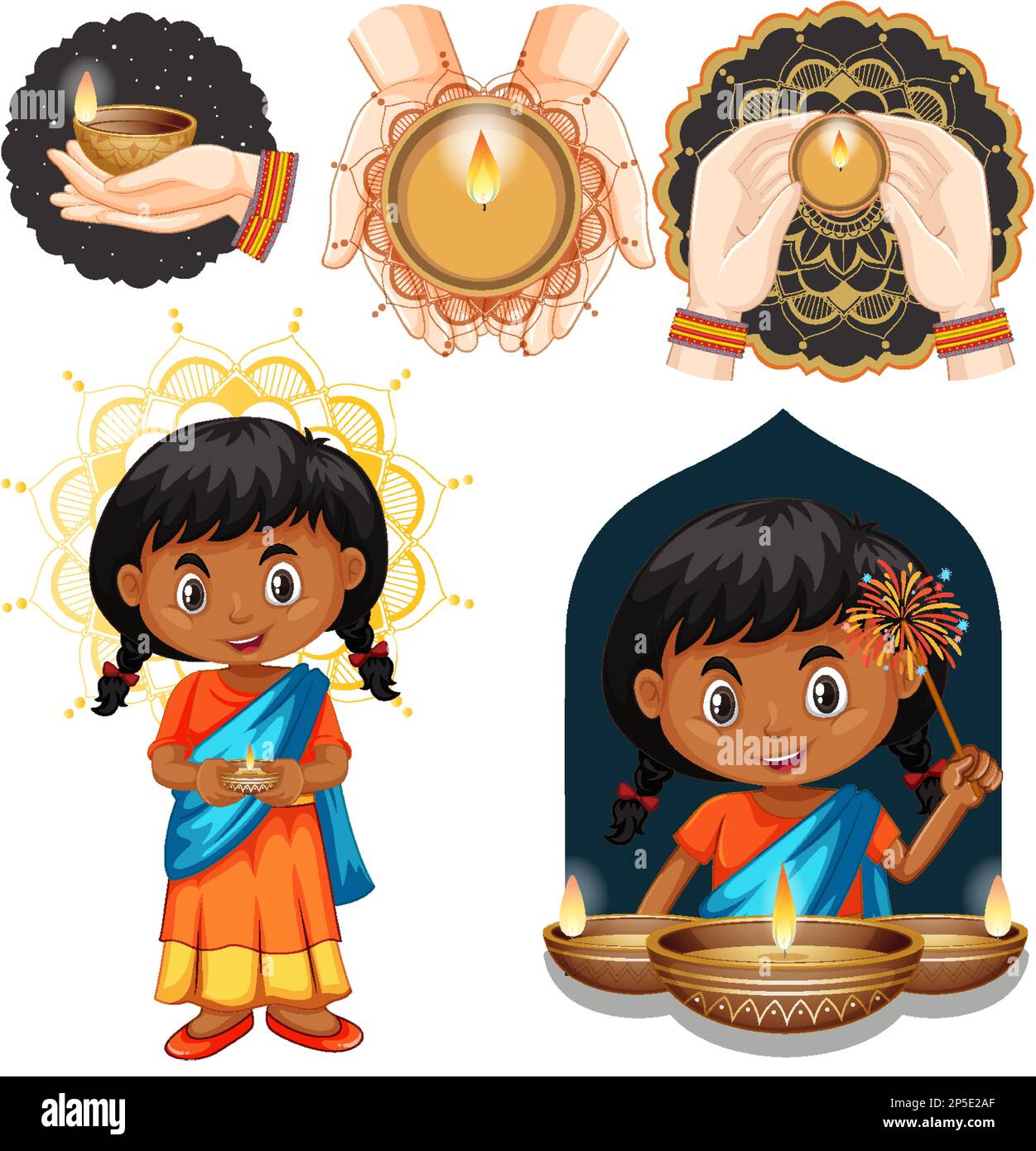 Set of mix diwali objects illustration Stock Vector Image & Art - Alamy