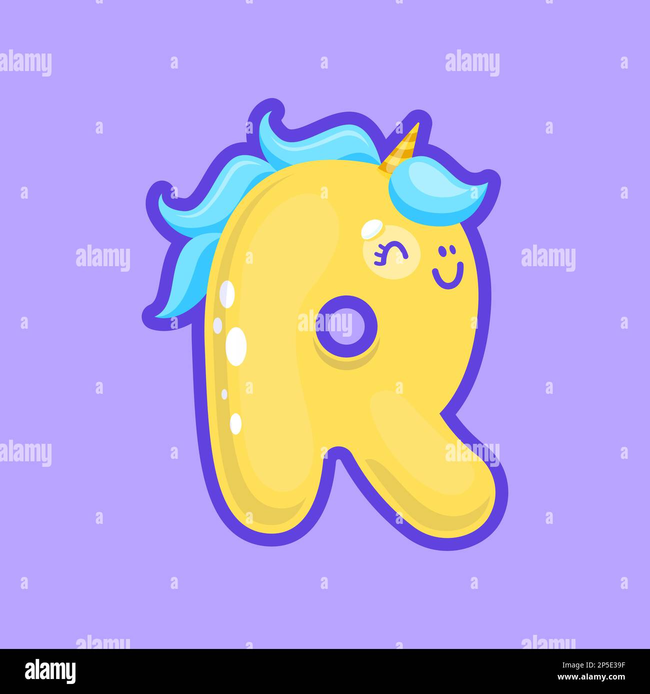 Uppercase capital R letter of unicorn cute personage isolated magic ...