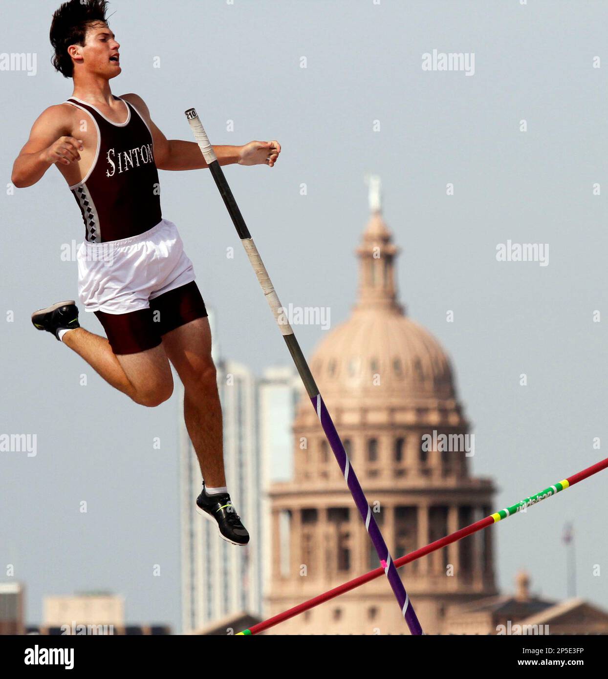 Sinton's Colton Cohea attempts to clear the bar during the Class 3A ...