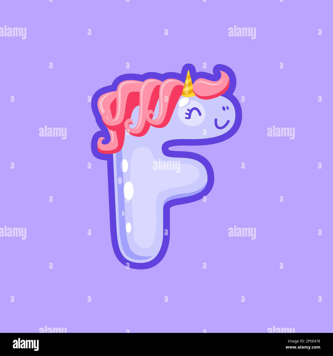 F letter, typography typeface element isolated unicorn font alphabet ...