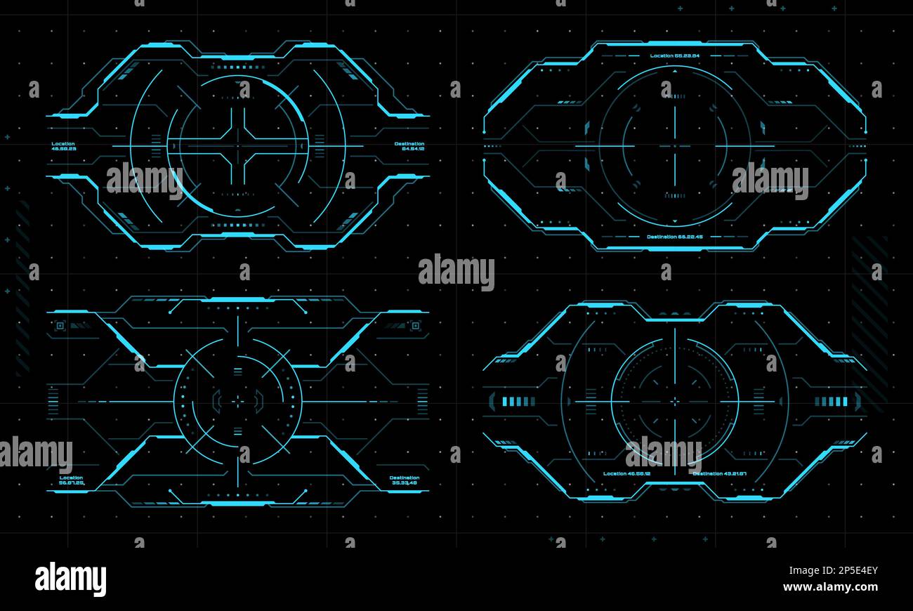 HUD aim control target frames, UI interface of digital futuristic technology, vector viewfinder ...