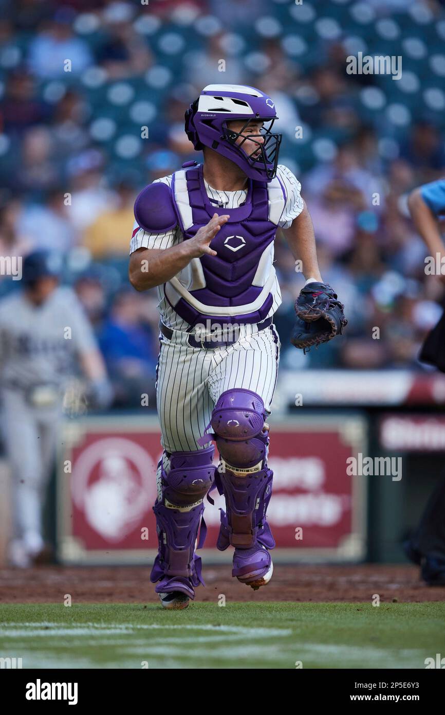 Texas Christian Horned Frogs catcher Karson Bowen (14) hustles down the ...