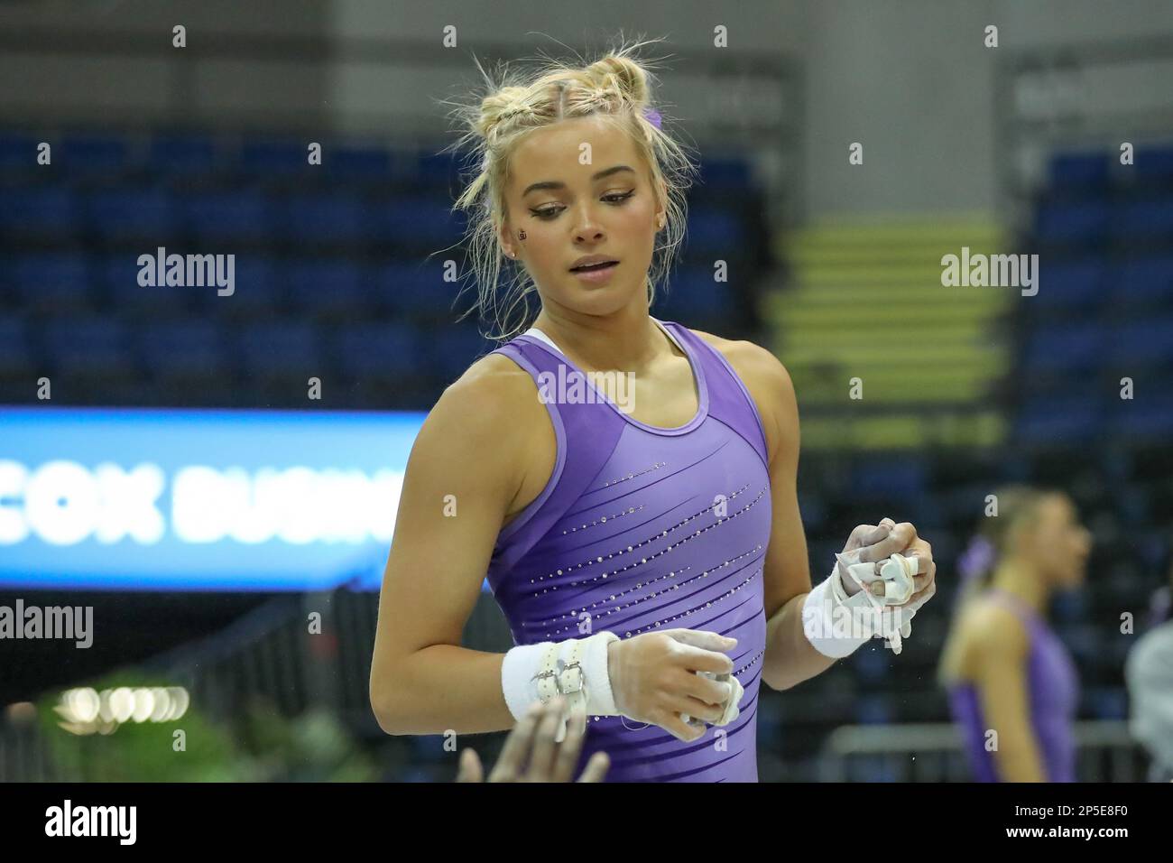 Baton Rouge, LA, USA. 3rd Mar, 2023. LSU's Olivia Dunne prepares to ...