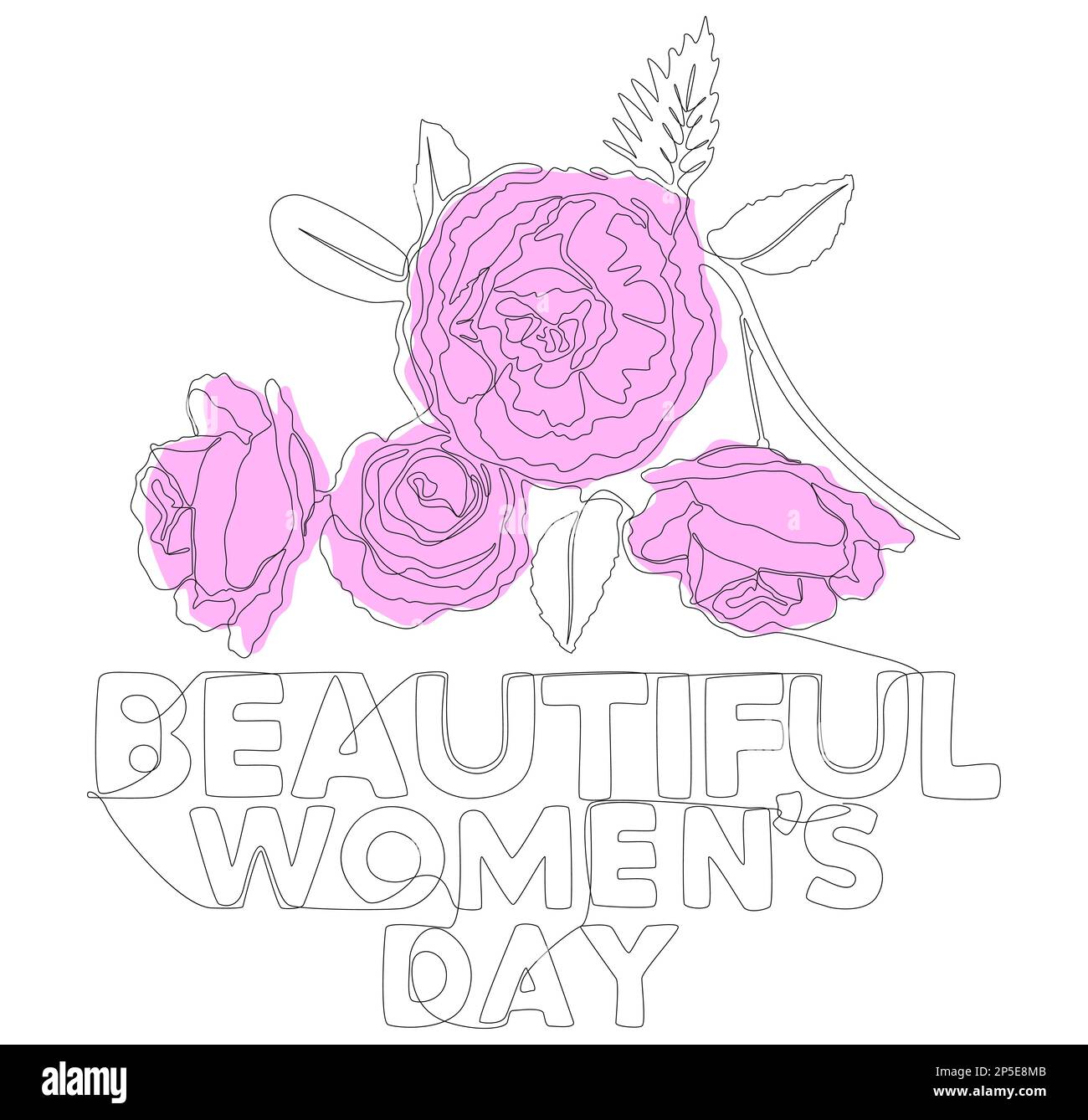 One Continuous Line Of Beautiful Womens Day Word With Flower Thin