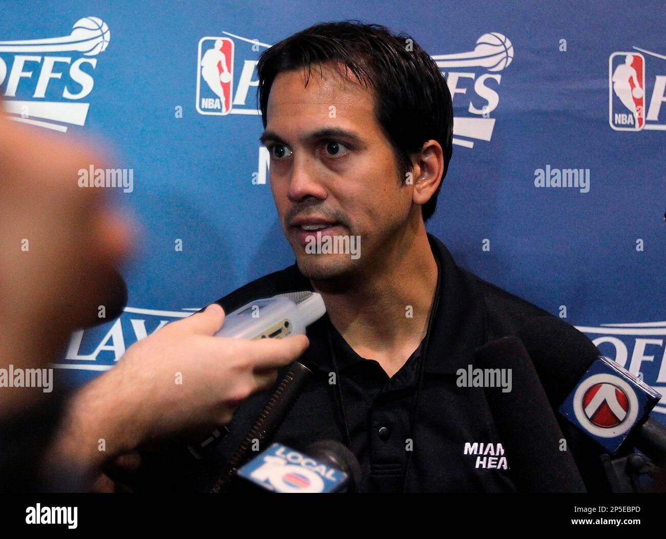 Miami Heat coach Erik Spoelstra speaks to reporters at practice Tuesday ...