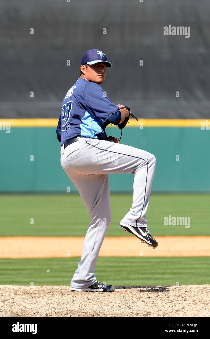 Tampa Bay Rays pitcher Cesar Ramos #27 during a Spring Training game ...