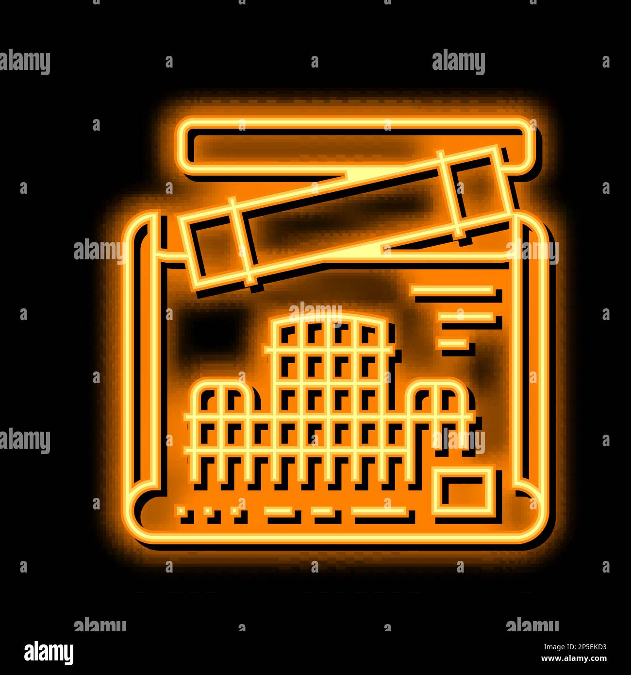 engineer project blueprint neon glow icon illustration Stock Vector ...