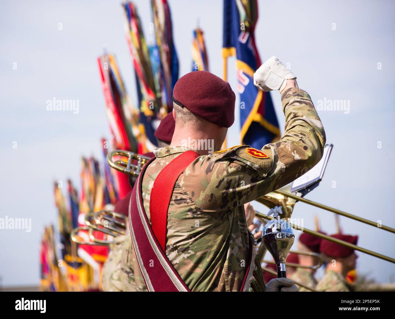 82nd Airborne Ceremonial Band, Fort Bragg, North Carolina. Close-up of ...