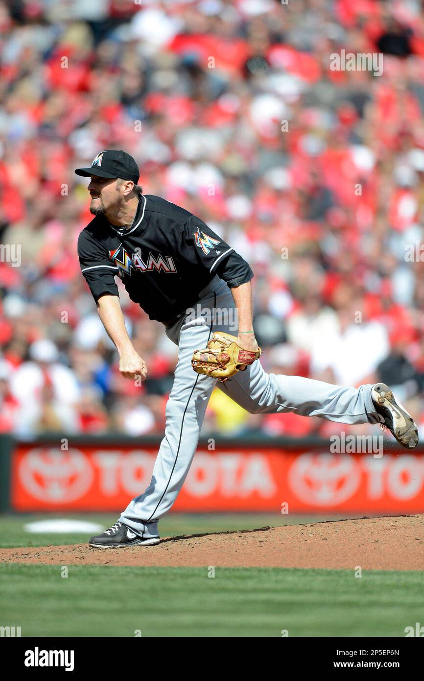 Miami Marlins pitcher Chad Qualls #50 during a game against the ...