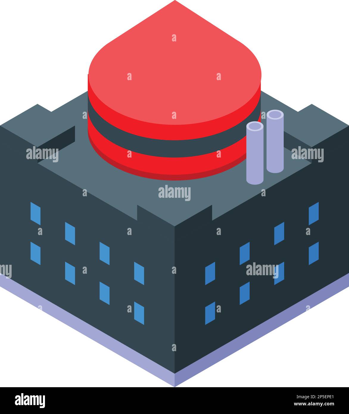 Red power plant icon isometric vector. Nuclear energy. Reactor building ...