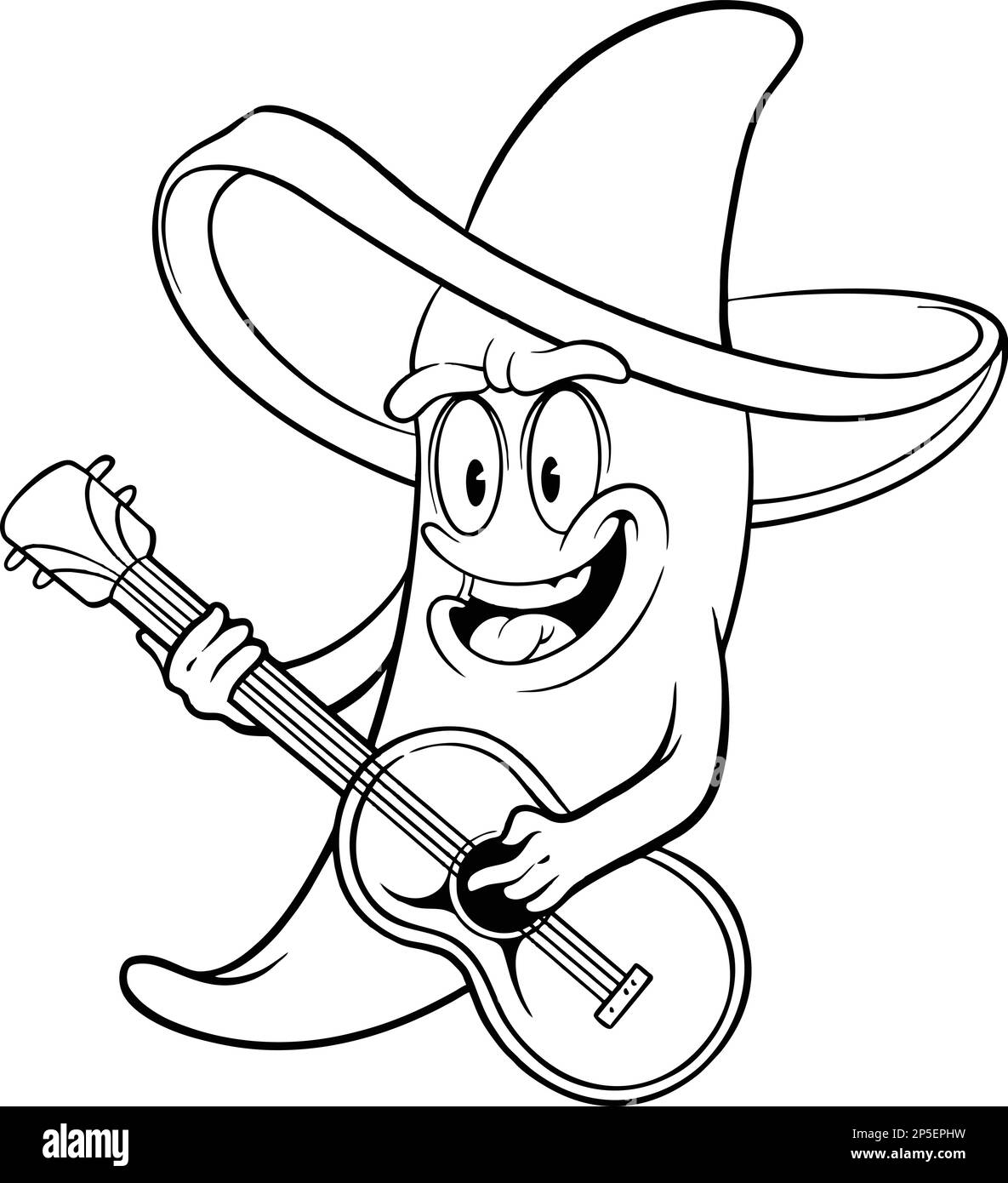 Chilli pepper sombrero hat guitar mexico cinco de mayo monochrome ...