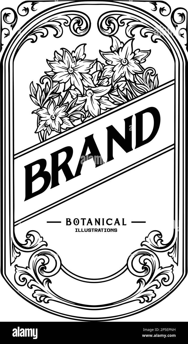 Classic label badge swirls floral ornament monochrome vector ...