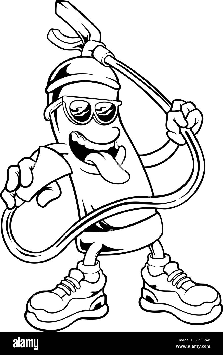 Cute fire fighting with sunglasses black and white vector illustrations ...