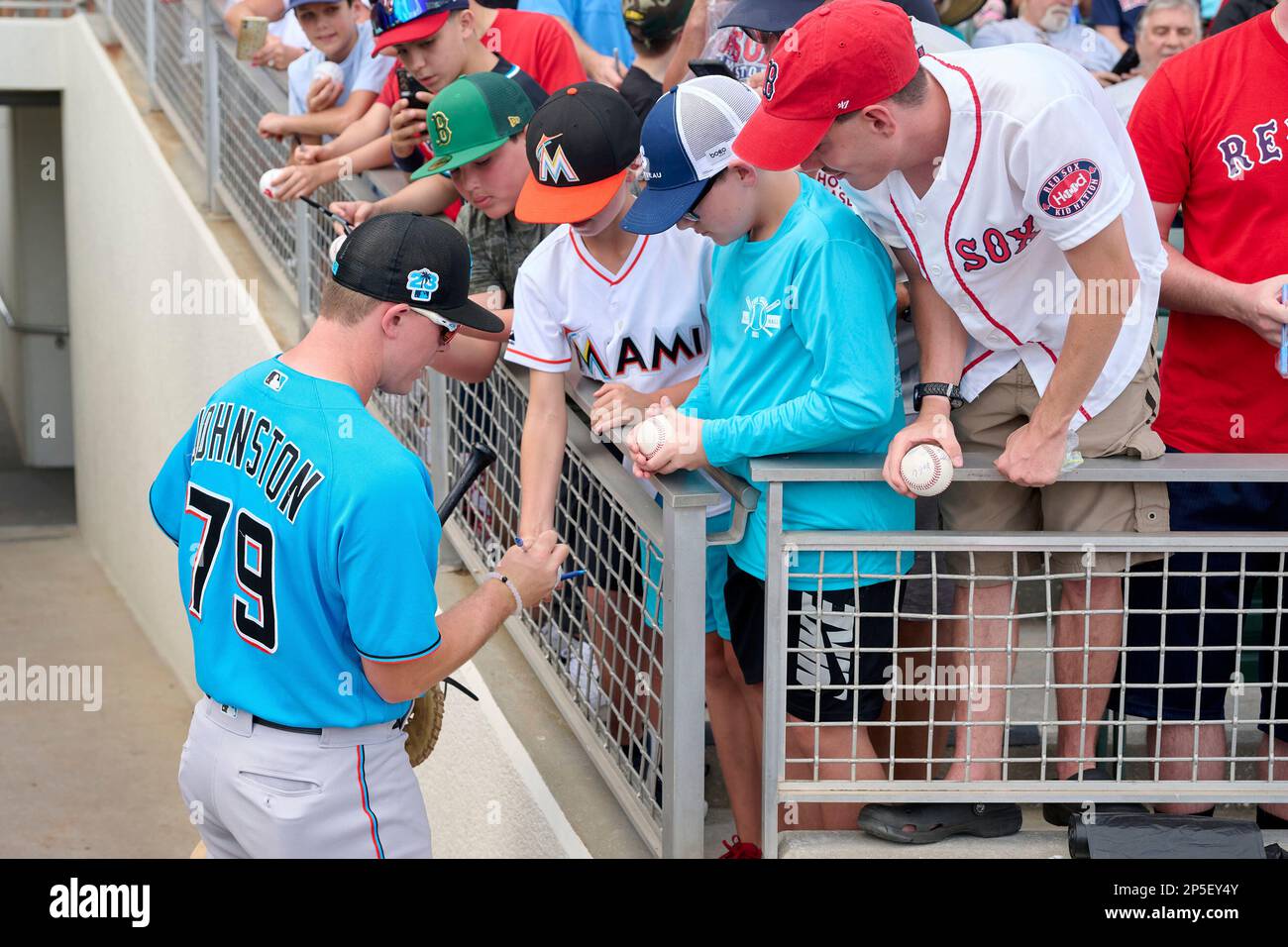 Miami Marlins Troy Johnston (79) signs autographs before a spring ...