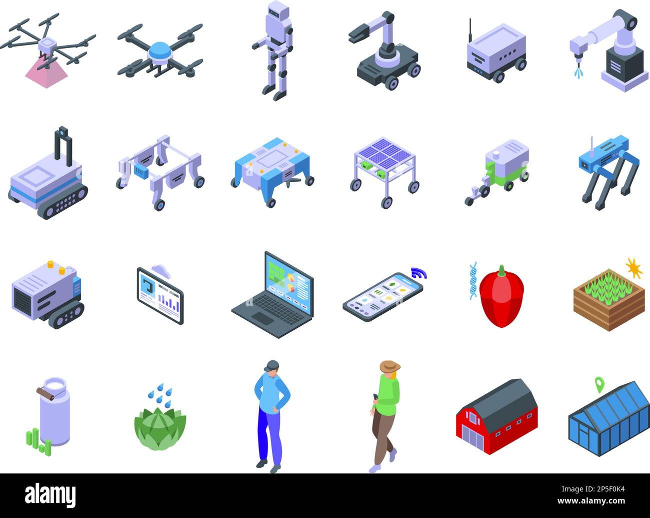Artificial intelligence in agriculture icons set isometric vector ...