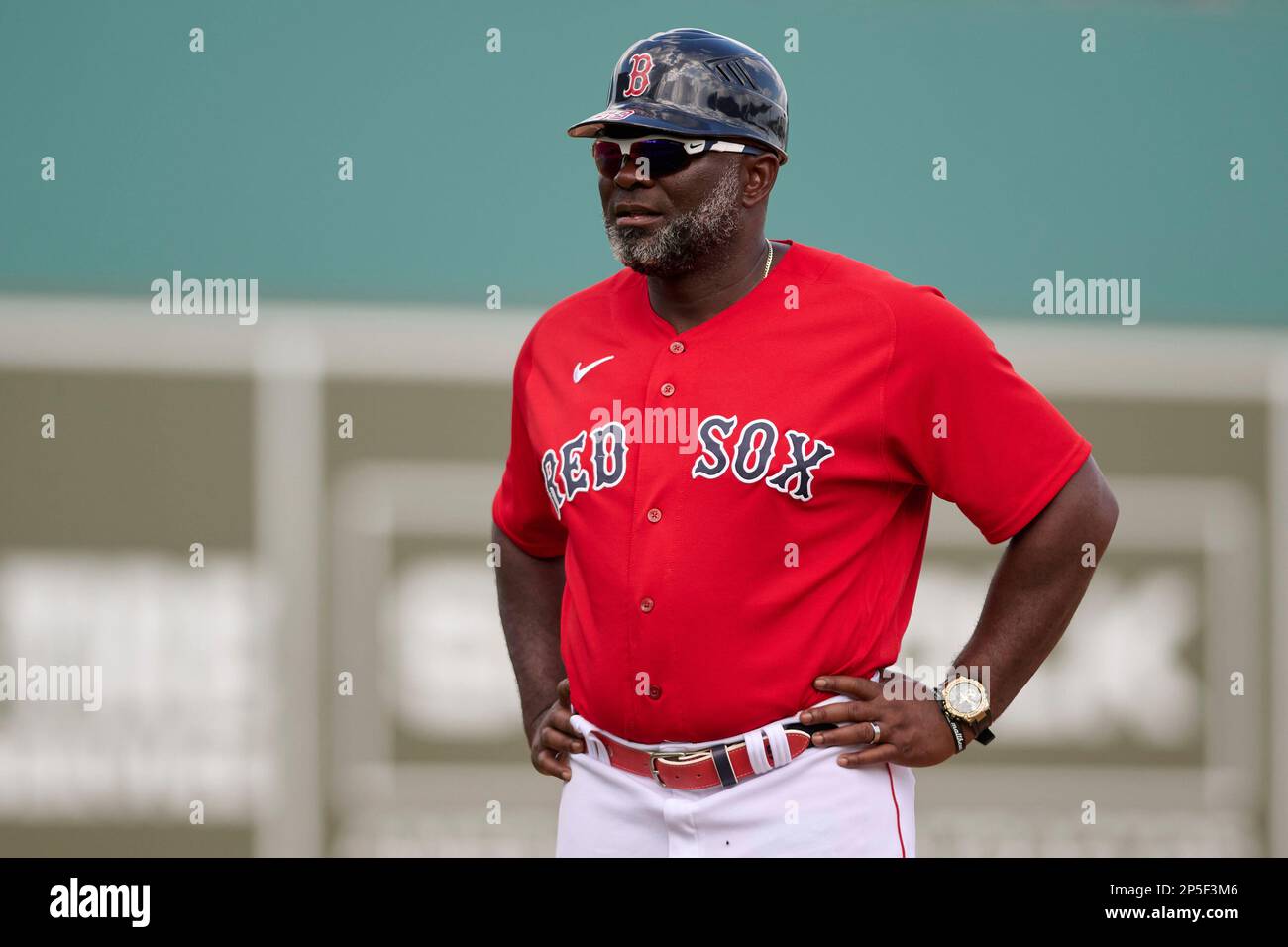 Boston Red Sox third base coach Carlos Febles (53) during a spring ...