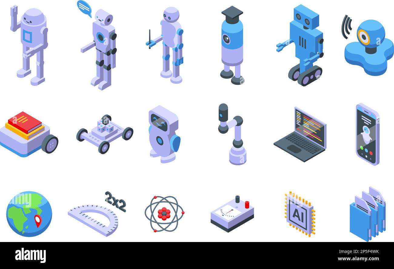 Artificial intelligence in education icons set isometric vector ...