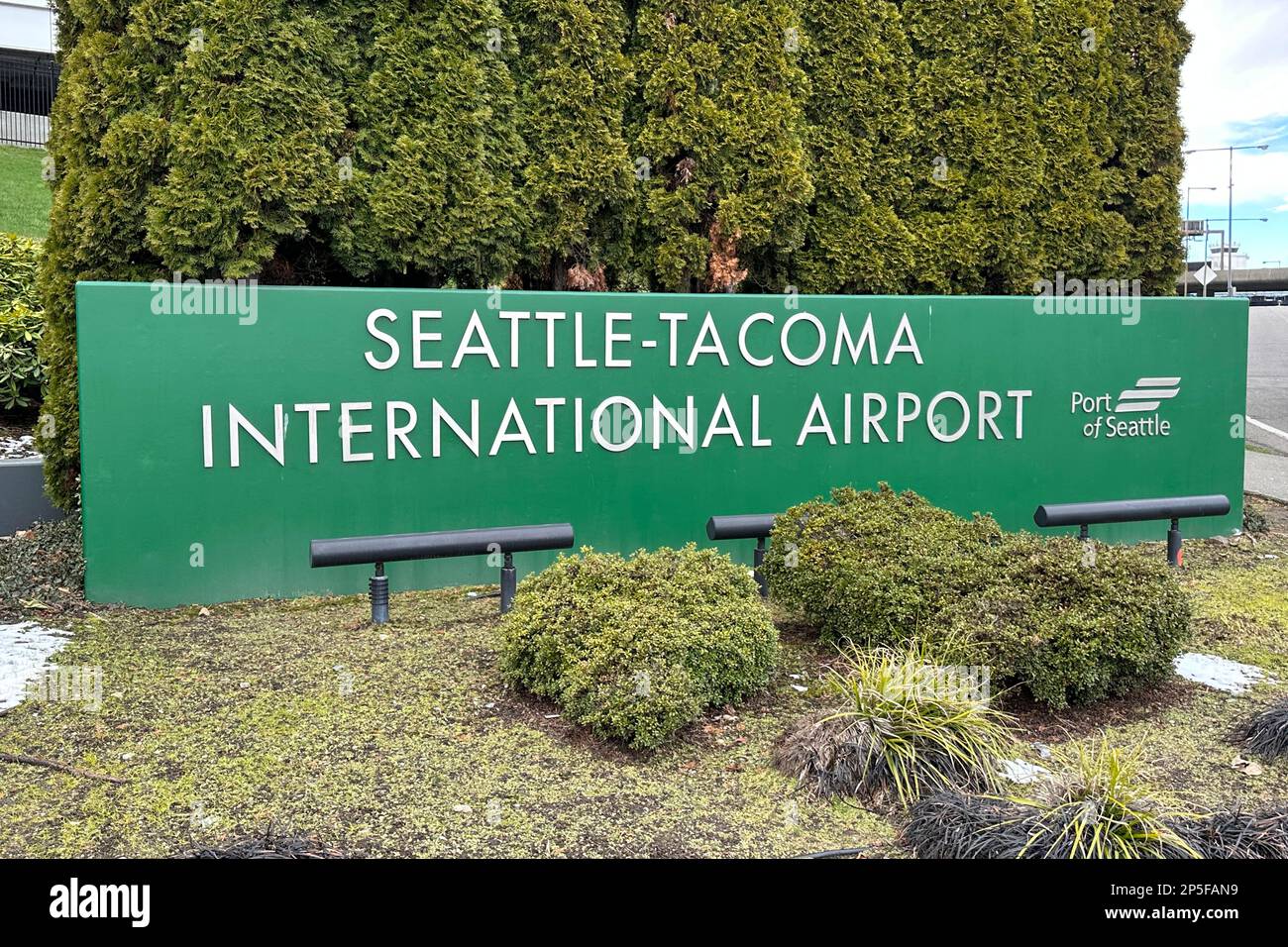 A Port of Seattle sign at the Seattle Tacoma International Airport ...