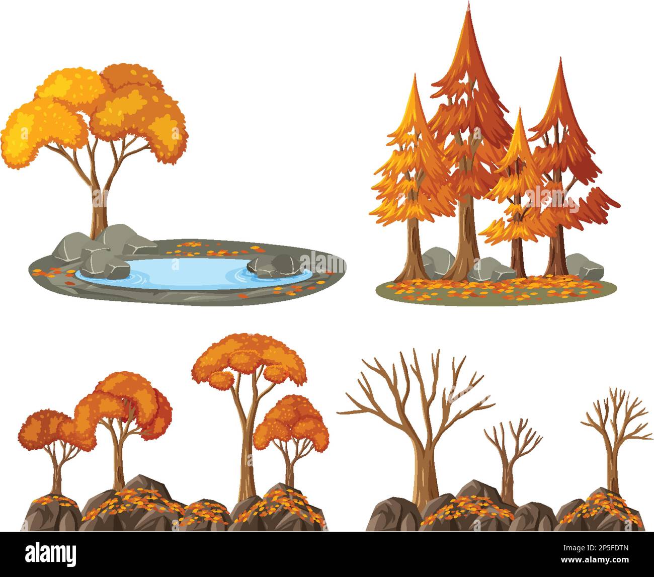 Set of autumn tree cartoon illustration Stock Vector Image & Art - Alamy