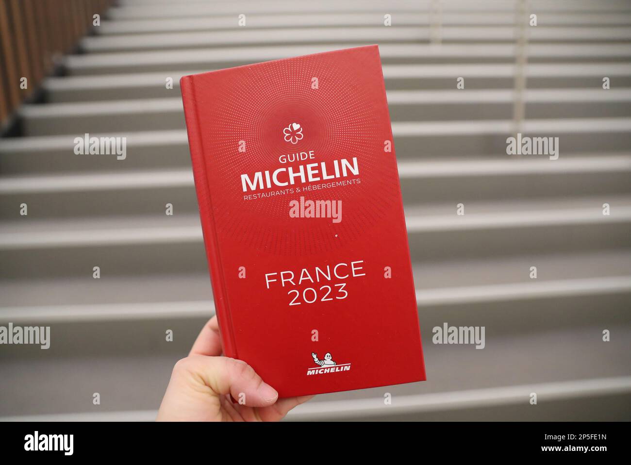 Strasbourg, France. 6th Mar, 2023. A copy of the 2023 edition of the Michelin Guide of France is ...