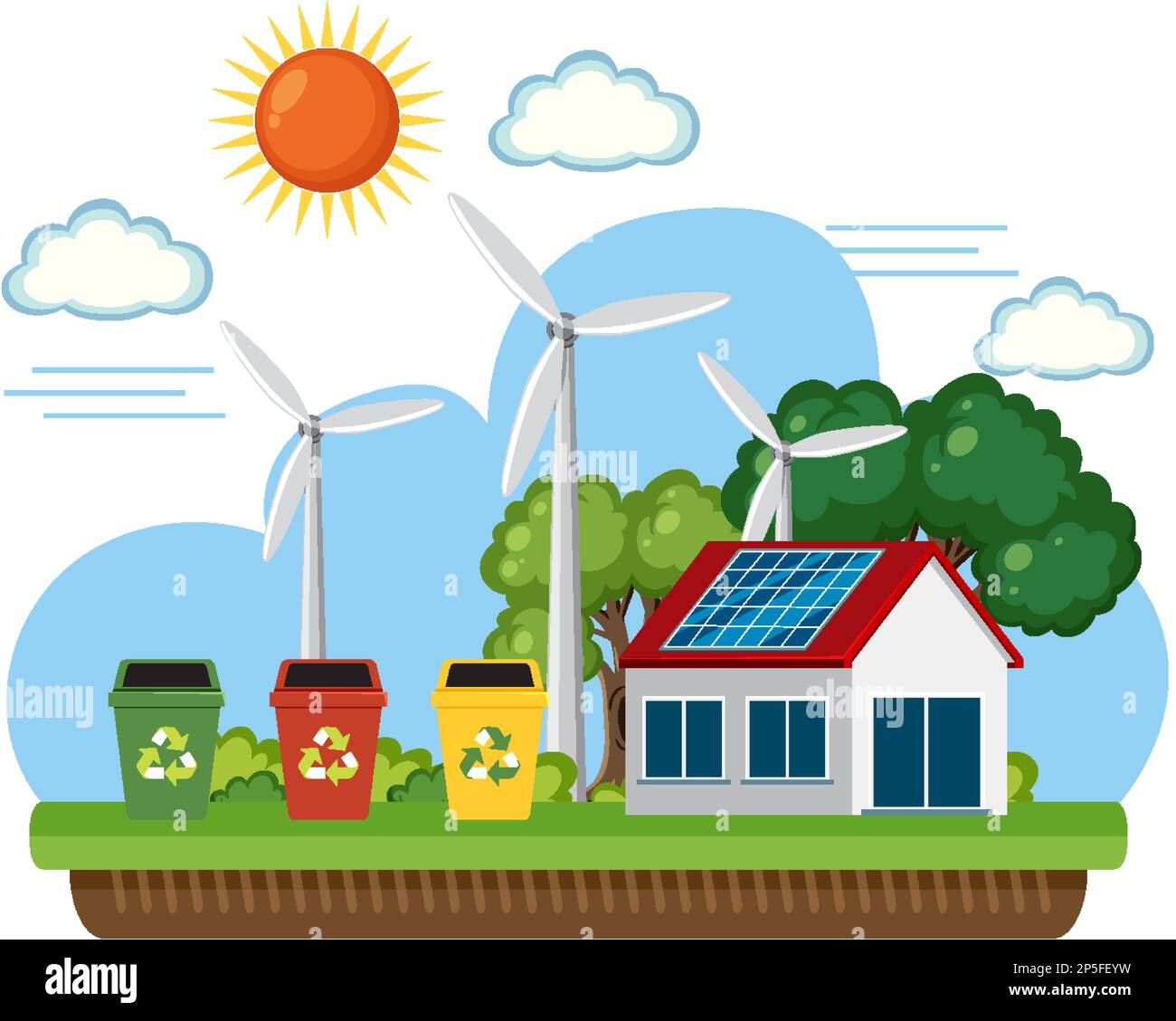 A house with solar panels and wind turbines illustration Stock Vector ...