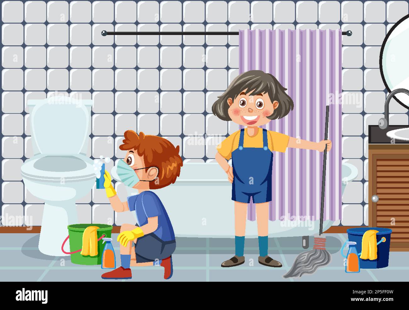 Cartoon children cleaning the house illustration Stock Vector Image & Art - Alamy